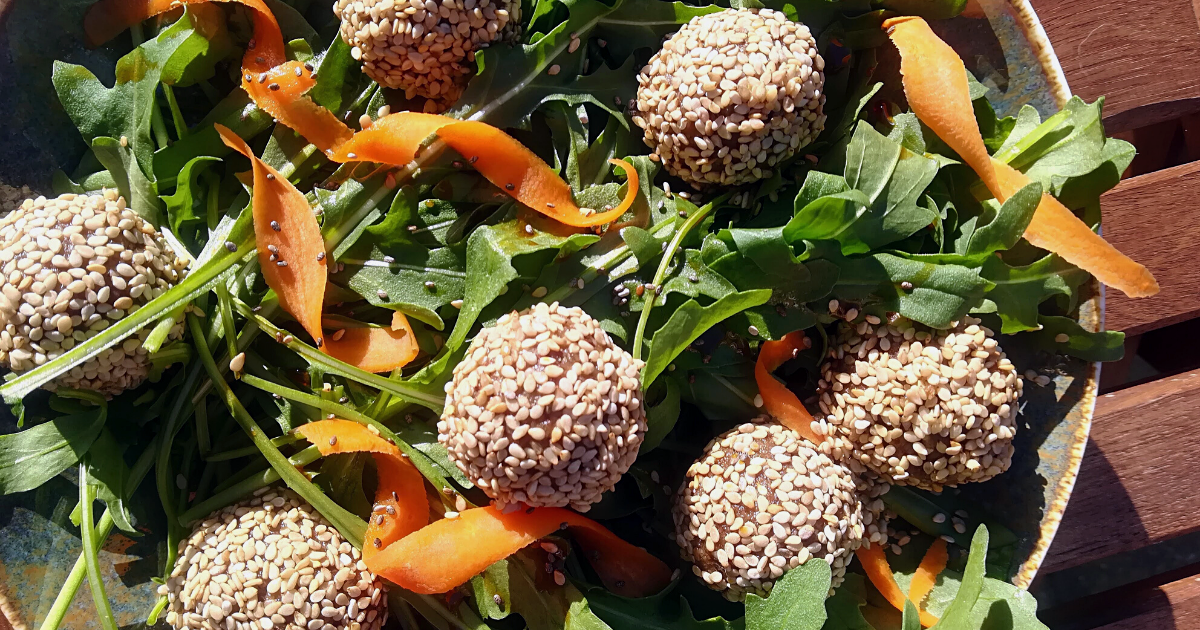 Vegan Raw Energy Balls with Salad - Greek Appetite